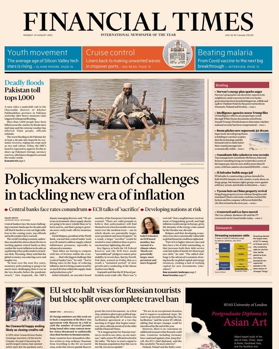 FT Financial Times – 金融时报 电子版PDF 2022年8月29日 - 免费PDF下载 | 58资源站